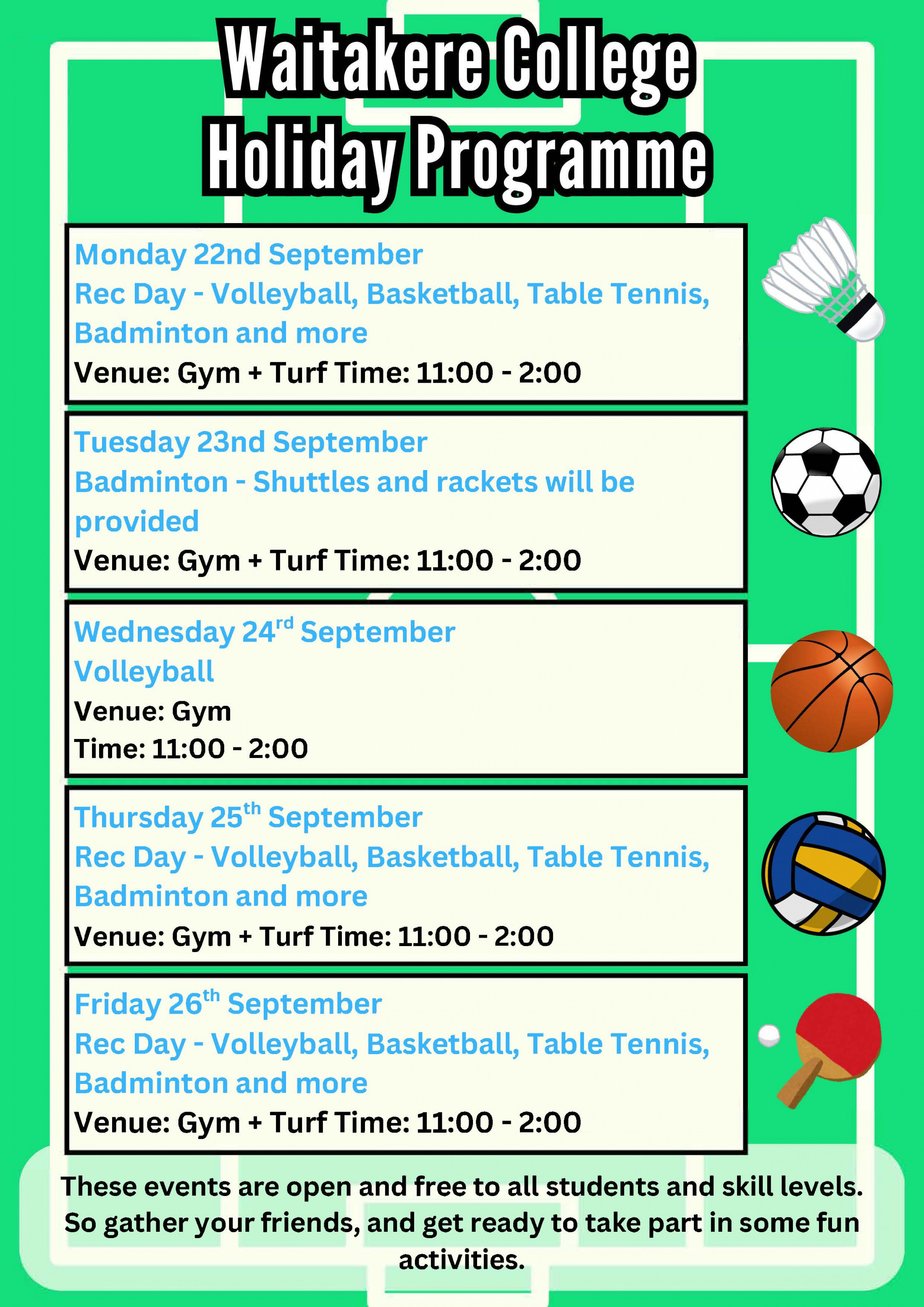 Holiday Programme • Waitākere College